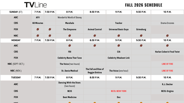 2026 Fall TV Schedule Grid: Printable ABC, CBS, Fox And NBC Lineups