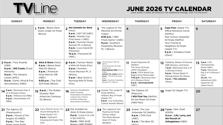 June 2026 TV Schedule: Printable What To Watch Calendar — Premieres ...